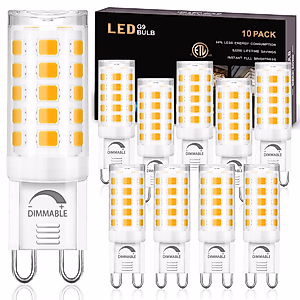 winshine 10 Pack Dimmable G9 LED Light Bulb 3000K Warm White, 4W G9 Base Chandelier Light Bulb Soft White, T4 40Watt Halogen Replacement G9 Bi Pin Base, CRI85 120V 360° Beam Angle