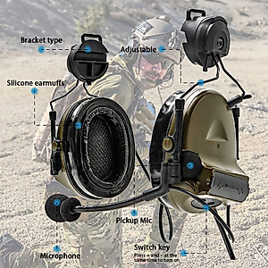 Hearangel Tactical Headset with ARC Rail Adapter Hearing Protection with Gel Ear Pads for Airsoft Sports (Army Green)