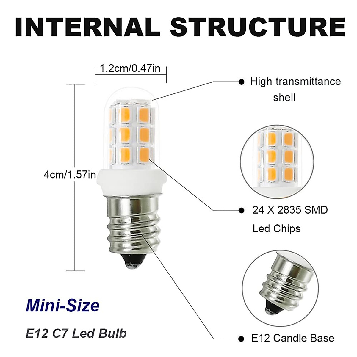 XRZT Salt Lamp Bulbs E12 Led 15W Candelabra C7 Replacement Bulbs for Chandelier Lights, Night Light Bulbs, Warm White 3000K 5-Pack
