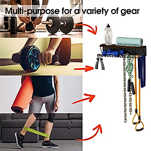 J JACKCUBE DESIGN Gym Storage Rack Organizer for Workout Equipments, Fitness Gears, Resistance Bands, Lifting Belts Rack Holder with 9 Heavy Duty Metal Hooks and Wood Shelf- MK713A