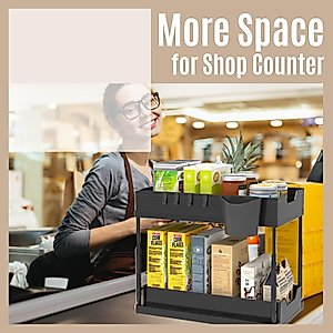 Chiaamo, Under Sink Organizers and Storage 2-Tier Sliding Shelf, 1 Sliding Organizer for countertop or Under The Sink with 4 Telescopic Tubes That Allows You to Adjust The Height to Your Need.