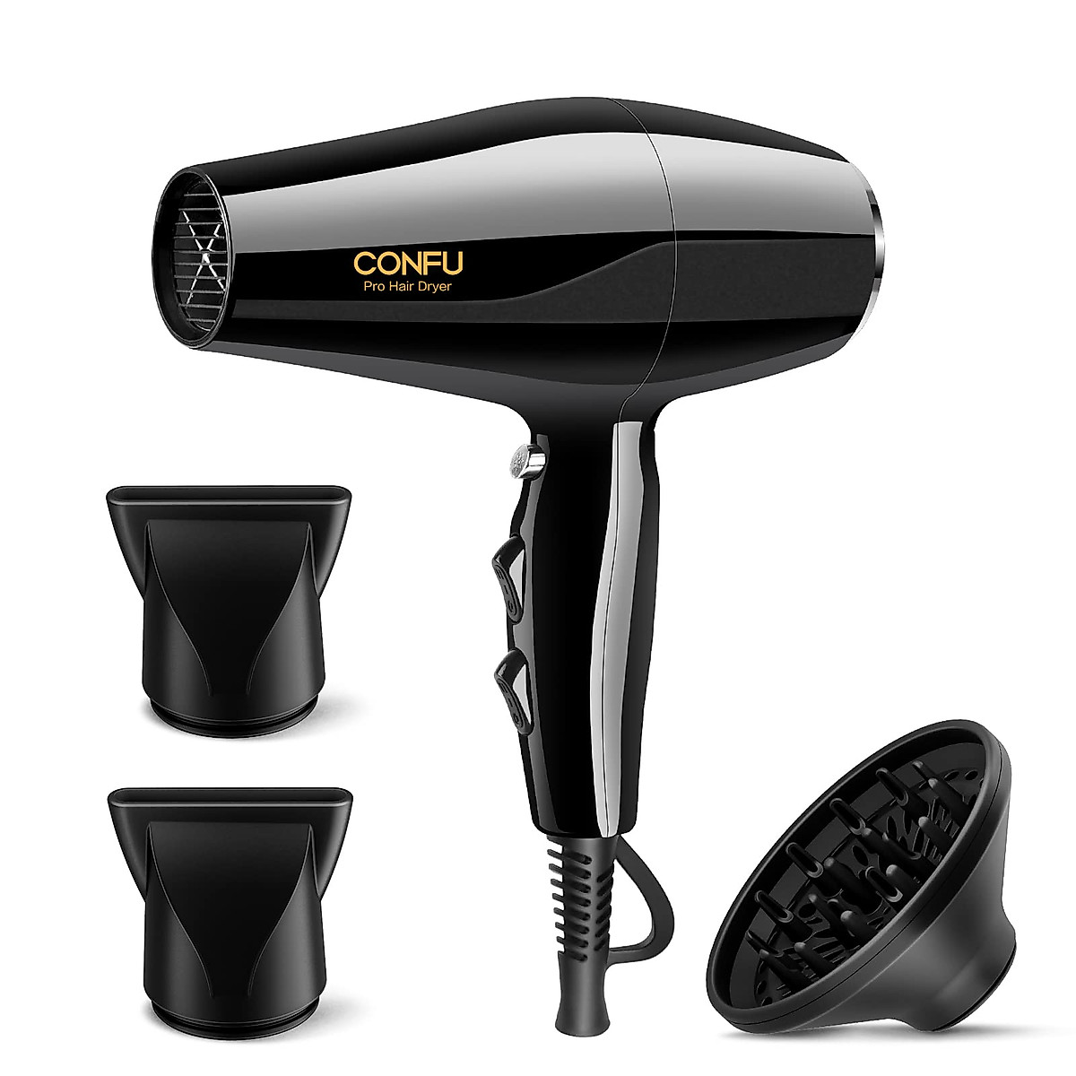 Confu Professional Blow Dryer with Diffuser, 1875w Ionic Hair Dryer with Diffuser for Curly Hair, Straight Hair, AC Motor Pro Ceramic Hair Dryers for Women and Men, Quiet and Powerful