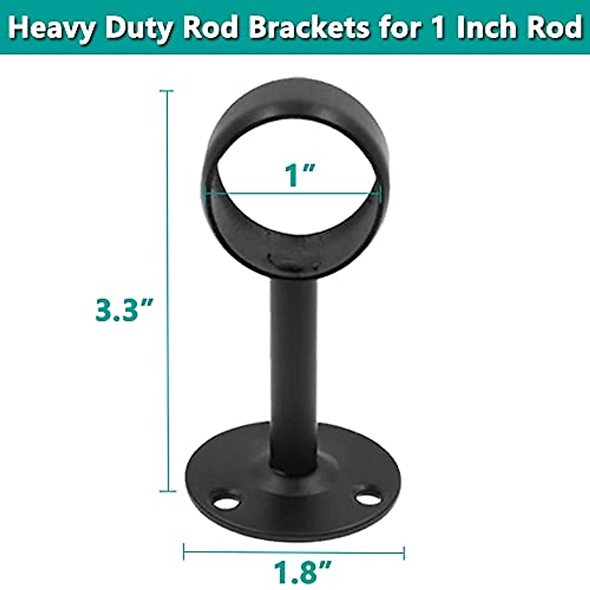 AYSUM 10 Pack 1 Inch Curtain Rod Ceiling-Mount Bracket Curtain Rod Brackets, Shower Curtain Closet Rod Holders for 1 Inch Rod, Wardrobe Pole Flange Socket with Matching Screws, Black