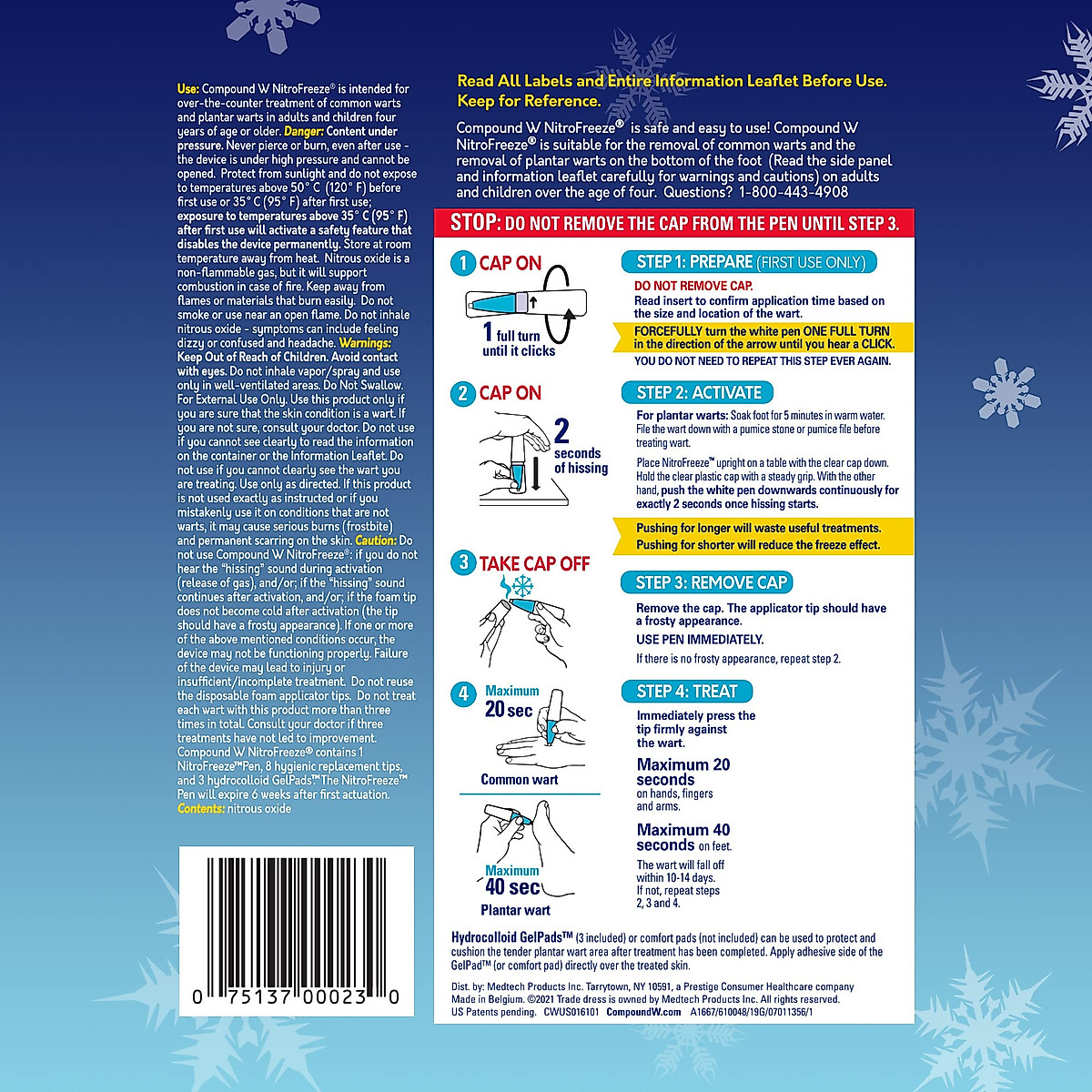 Compound W NitroFreeze + GelPads, Wart Removal, 1 Pen, 8 Replaceable Tips & 3 Waterproof Hydrocolloid GelPads