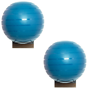 MyGift Wall Mounted Exercise Stability Ball Holder, Home Gym Yoga Studio Ball Storage Display Rack with Rustic Burnt Wood Rectangular Backing and Black Metal Wire, Set of 2