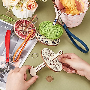 OLYCRAFT 3 Sets Wrist Yarn Holder with Wrist Strap Portable Wrist Yarn Portable Wrist Yarn Ball Holder Mini Stand Wooden Holder Yarn Knitting Supplies with Leather Wristband for Crocheting Knitting