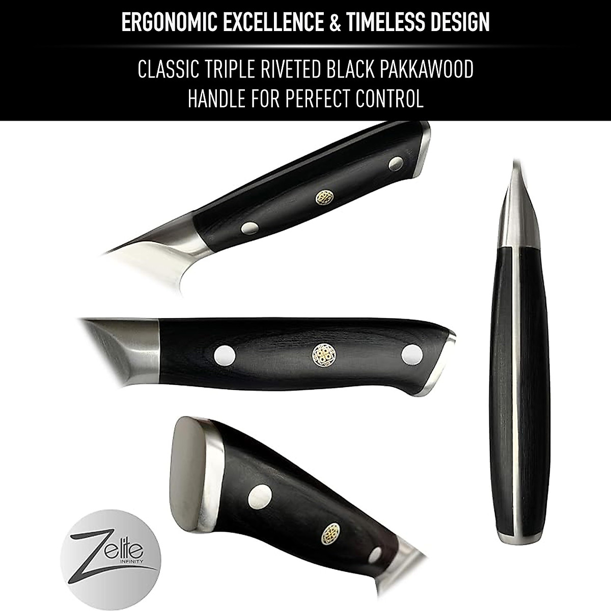 Zelite Infinity 8 Inch Chef Knife with Sheath - German High Carbon Stainless Steel Chef's Knife for Kitchen; Razor Sharp Cutting Knife with Paccawood Handle - Comes in Luxurious Gift Box
