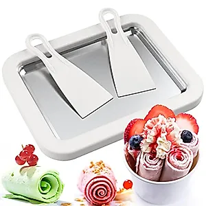 Ice Cream Roll Maker, with 2 Scrapers Ice Cream Maker Pan Multifunctional Cold Sweet Fried Food Plate for Making Rolled Ice Cream Soft Serve Slushies Frozen Yogurt Sorbet and Gelato(8.9X6.9 inch)
