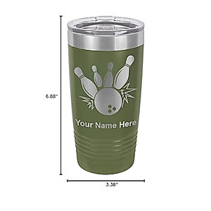 LaserGram 20oz Vacuum Insulated Tumbler Mug, Bowling Ball and Pins, Personalized Engraving Included (Camo Green)