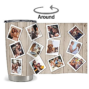 Personalized Tumbler with Pictures for Men Women,Custom Insulated Travel Mug with Lid,20oz Stainless Steel Coffee Cup Gifts for Father's Day Mother's Day Birthday Anniversary-12 Photos