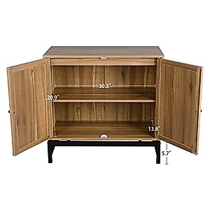 Sideboard Buffet Side Cabinet with Natural Rattan and 2 Magnetic Door, 2-Tier Storage Cabinet Accent Cabinet Console with Metal Bracket, for Living Room Bedroom, Entryway (Rattan Low Leg)