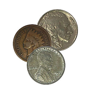 2024 - Starter 3 Coin Collection of Indian Penny, Buffalo Nickel and Steel Cent with Red Book Guide to Coins 77th Edition Collection Seller Circulated