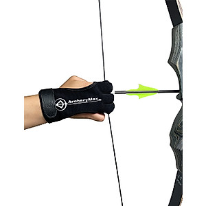 ArcheryMax Handmade Three Finger Protector for Youth Adult Beginner Shooting Hunting Leather Archery Gloves