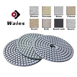 Waies 11 Packs 5 Inch Diamond Polishing Pads with 5/8"-11 Backer Pad 9 PCS Wet/Dry Polish Pad Kit for Drill Grinder Polisher 50-10000 Grit Pads for Marble Tile Quartz Granite Concrete Countertop