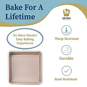 Ultra Cuisine Nonstick Square Cake Pan, Even Baking and Roasting, Easy to Clean, Durable Quality, Warp & Scratch Resistant Texture for Easy Release, Food-Safe, Size 8 x 8 inch
