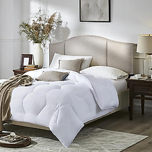 Finnhomy Linen Fabric Upholstered King Size Headboard with Nailheads Trim Platform, Adjustable Height Head Board, Light Grey