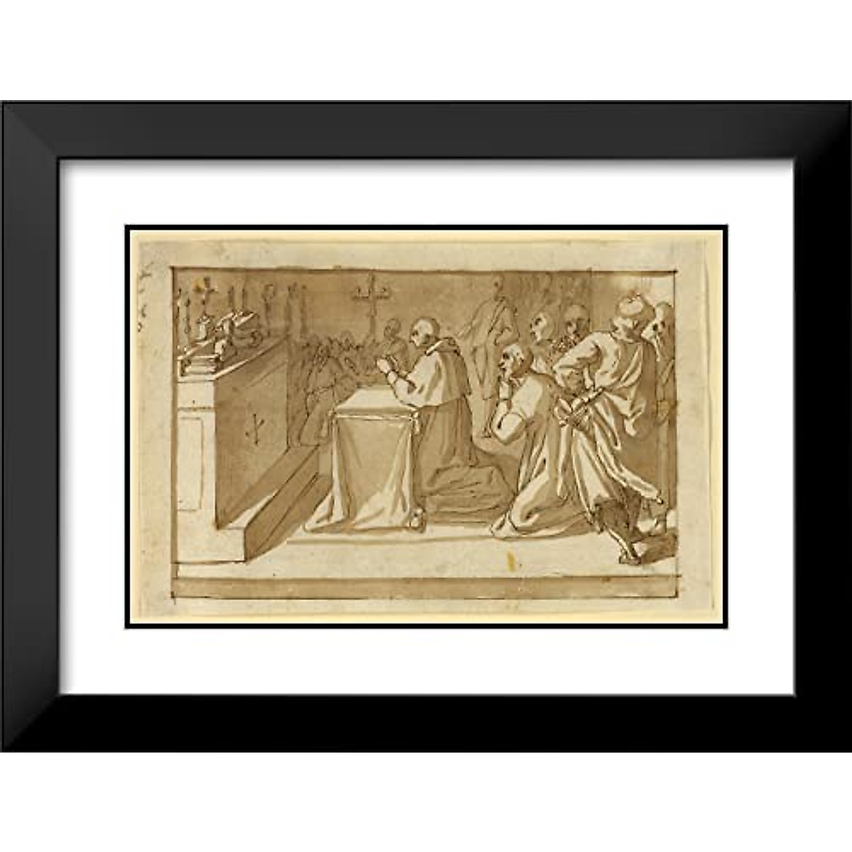 ArtDirect Workshop of Cesare Nebbia 24x17 Black Modern Frame and Double Matted Museum Art Print Titled - Saint Charles Borromeo Venerating the Relics (C. 1604)