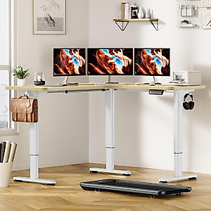 Flycity Electric L Shaped Standing Desk Adjustable Height, 63" x 55" Corner Stand Up Desk, Home Office Desk, Dual Motor Sit Stand Desk, Computer Desk with 3 Memory Preset & Child Lock, Maple