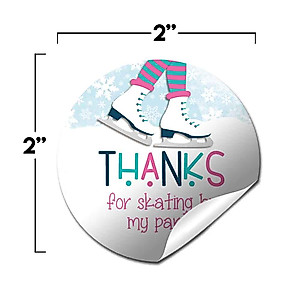 Ice Skating-Themed Thank You Sticker Labels for Girls, 40 2" Party Circle Stickers by AmandaCreation, Great for Party Favors, Envelope Seals & Goodie Bags