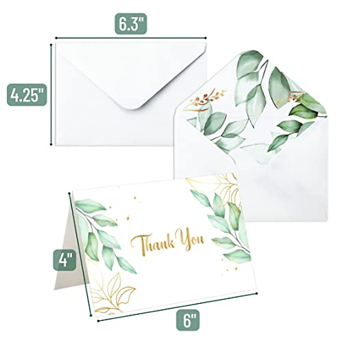 Mr. Pen- Thank You Cards with Envelopes, 20 Pack, 4” x 6”, Greenery Gold Foil Design, Thank You Notes with Envelopes Set, Thank You Cards Wedding, Blank Thank You Cards with Envelopes