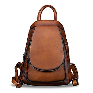 Genuine Leather Backpack for Women Vintage Handmade Casual Knapsack Small Rucksack Satchel (Brown)