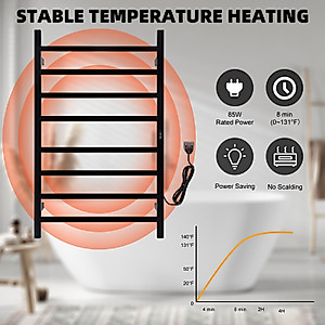 Towel Warmer Heated Towel Bar-Rack - Nopwer Bathroom Wall Mounted Electric Towel Drying Plug-in Matte Black 8 Bars