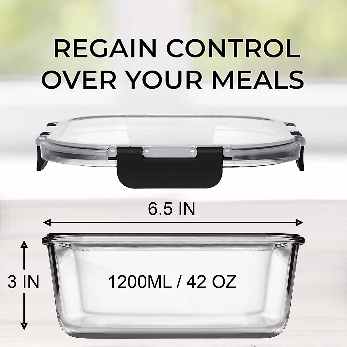 2 LARGE 1200ML / 42 Oz Glass Food Storage Containers w/Airtight Lids - Microwave/Oven/Freezer & Dishwasher Safe - BPA/PVC Free + Leak Proof - Ideal for Baking & Storing food. Keeps Food Fresh longer