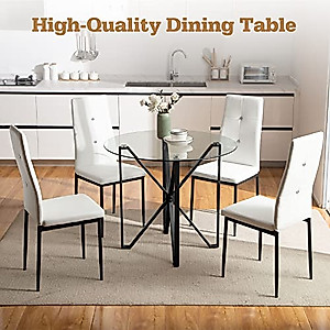 WISOICE Dining Table Round Glass Kitchen Dining Room Table with Tempered Glass Top and Metal Frames, Modern Circle Dinner Table for Small Spaces Living Room