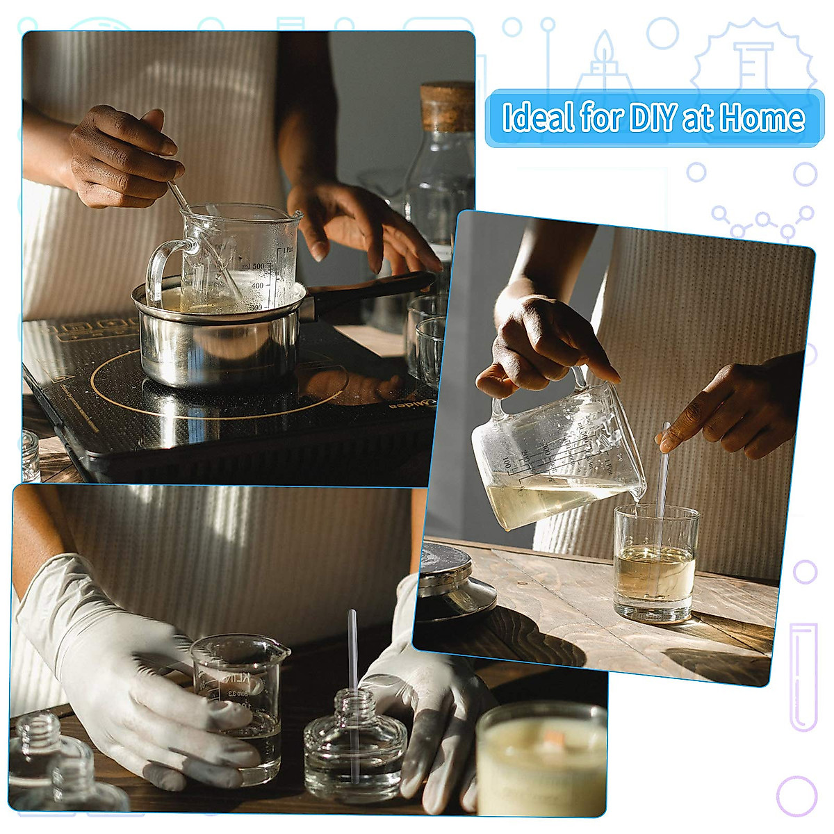 20 Glass Stirring Rods Stir Stick with Both Round Ends 12 Inch Long 7 mm Diameter and 6 Inch Long 5 mm Diameter, 10 for Each Size for Lab Kitchen Science Education and Stir Hot Cold Beverage Cocktails