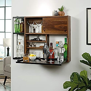 Sauder Harvey Park Wall Bar, L: 33.27" x W: 5.91" x H: 25.0", Grand Walnut Finish