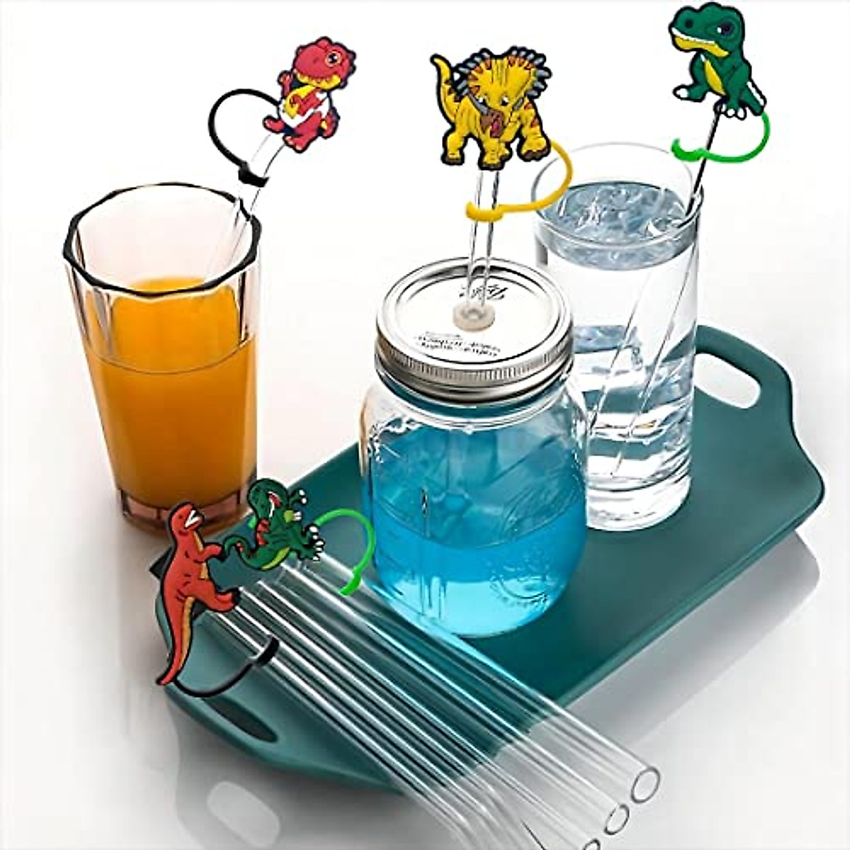 Straw Cover for Stanley Cups, 8pcs Dinosaur Straw Cover Cap - Reusable Dust-Proof Drinking Straw Tips Cover Fit for 6-8mm Straws for Starbucks Cups Tumbler Water Bottle Drink Condoms