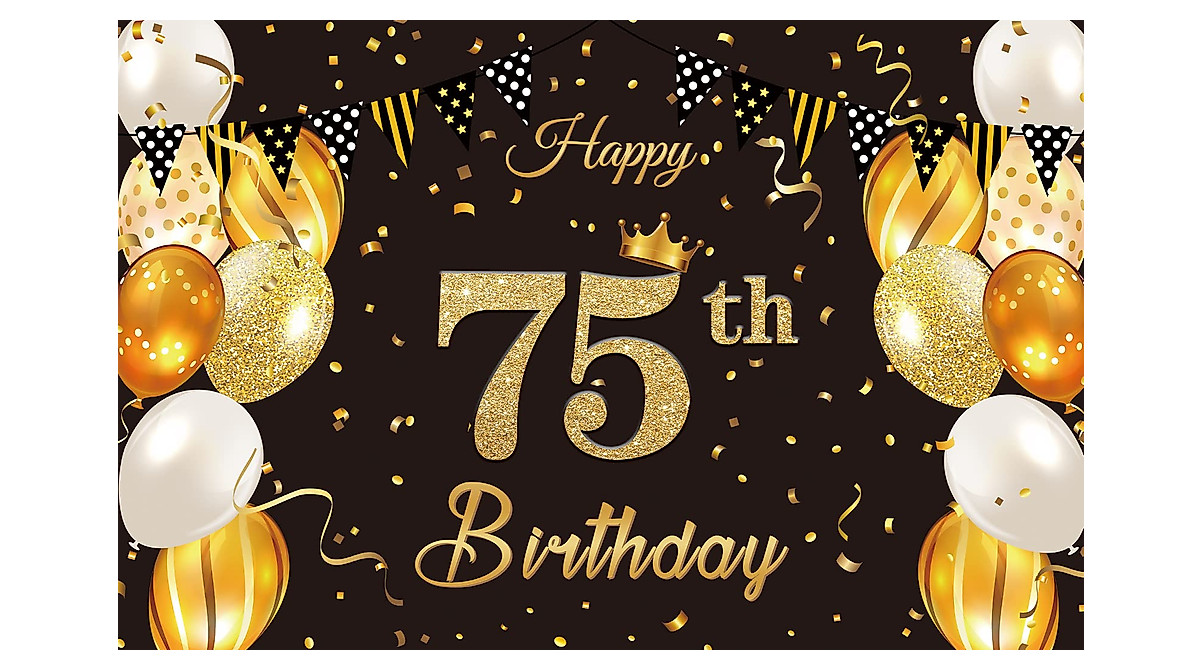 75th Birthday Banner Black & Gold - Elegant Party Decor & Backdrop