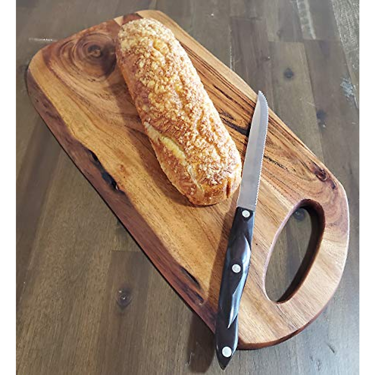FEATHERLEE - Premium Natural Live Edge Acacia Serving Cutting Charcuterie Board With Round Handle