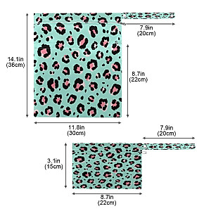 Waterproof Wet Dry Bag 2 Pack Animal Leopard Print Cloth Diaper Bag Organizer Pouch Set with Zipper Pocket Washable Wet Bag for Travel Hiking Swimsuit