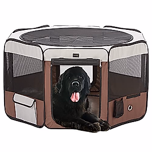 DONORO Dog Playpen 46" Portable Pet Play Pens for Small Medium Dogs, Cat Playpen Indoor/Outdoor with Carring Case, Removable Zipper Top and Bottom