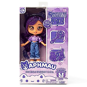 Aphmau Fashion Doll & Accessories Sparkle Edition, 5 Mystery Surprise Toys, Exclusive Glitter MeeMeows Mini Figure, Official Merch, 7 inch