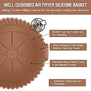 2 Pack Air Fryer Silicone Liners Pot for 3 to 5 QT, Air Fryer Silicone Basket Bowl, Replacement of Flammable Parchment Paper, Reusable Baking Tray Oven Accessories, Brown+Blk, (Top 8in, Bottom 6.75in)