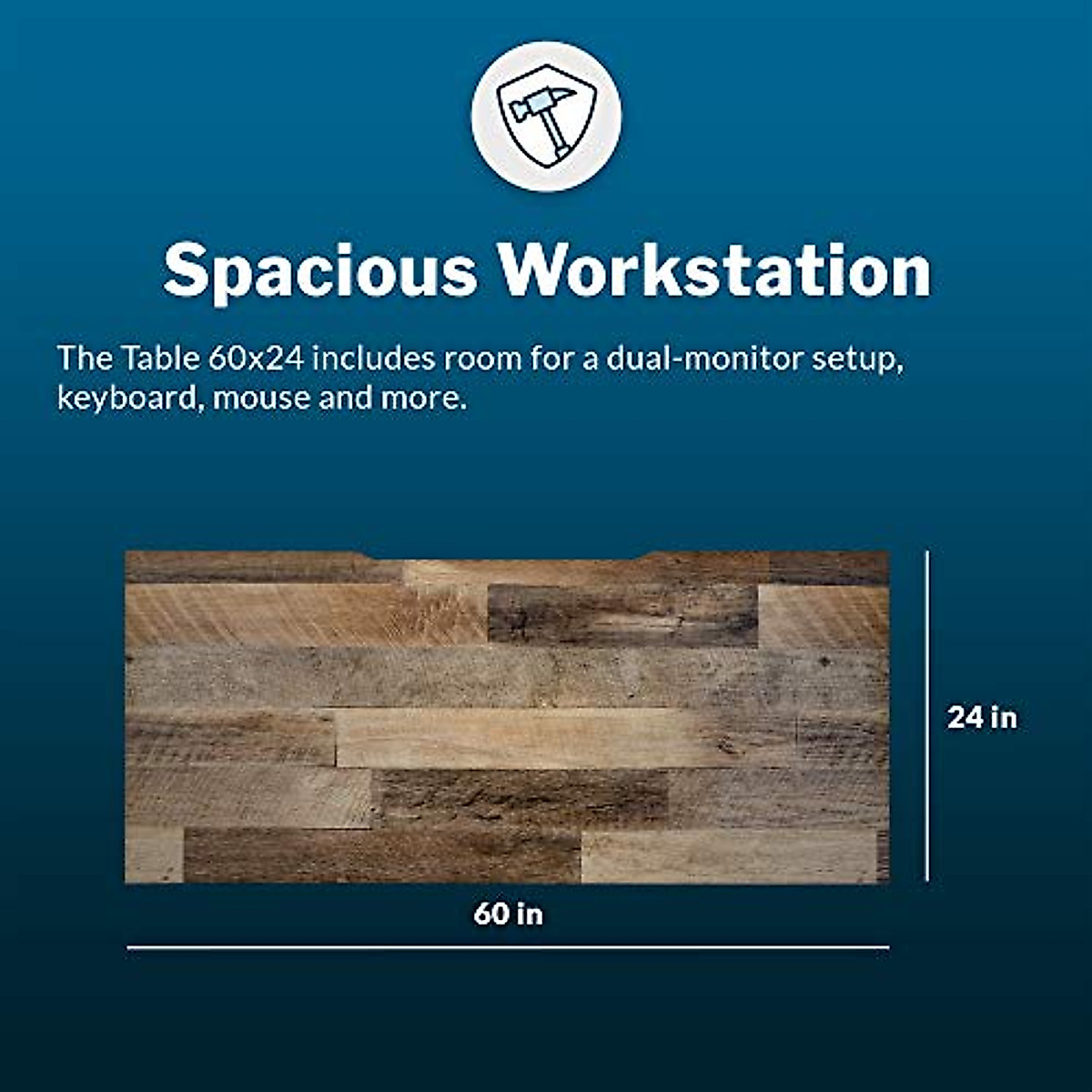 Vari Table 60x24 - Computer Desk with Durable Finish & Built-In Cable Management Tray - Modern Computer Furniture Table for Work or Home Office - Stand-Alone Workstation or Side Table (Reclaimed Wood)