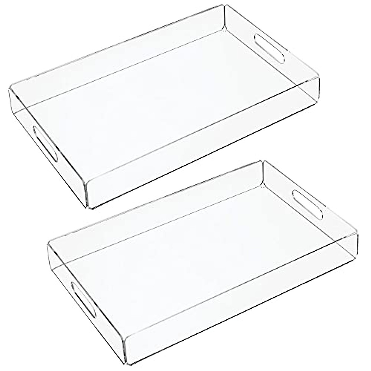 mDesign Modern Acrylic Rectangular Serving Tray with Built-in Handles for Food, Tea, Coffee, Breakfast, Snacks, Cheese, Appetizers - Use in Kitchen, Bathroom, Office - Medium, 2 Pack - Clear