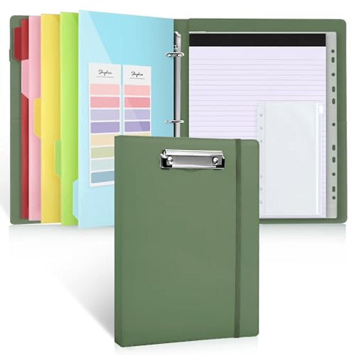 SKYDUE 3 Ring Binder with Clipboard, 1 Inch Binder, 13.2" × 10.2" PU Clipboard Binder with Notepad & 5 Dividers with 10 Pockets, Labels, Clipboard Folder Great for School Office (Fit A4/Letter Size)