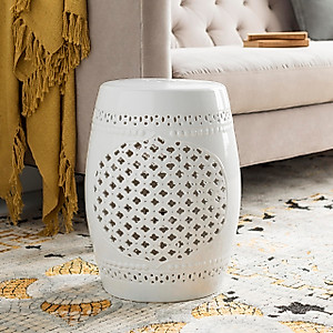 Livabliss Martin Global Trellis Garden Stool 12.8" x 18.1",18"H x 13"W x 13"D,White