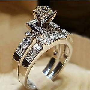 ZDIFDIC Wedding Bands Engagement Rings for Women Platinum Plated 925 Silver Cubic Zirconia Promise Rings for Her Infinity Anniversary 1.25ct Simulated Diamond 2-Pc Bridal Ring Set (6#)