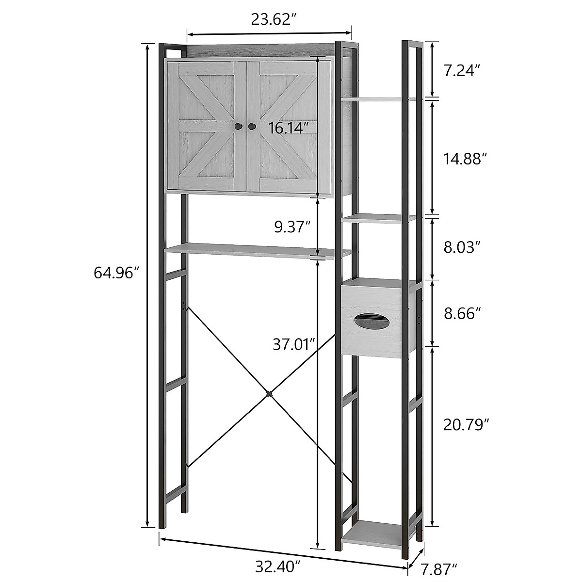 Befrases Grey Cabinet, Over The Toilet Storage Cabinet with 2 Doors, Multi Layer Shelves, Bathroom Laundry Room Small Spaces