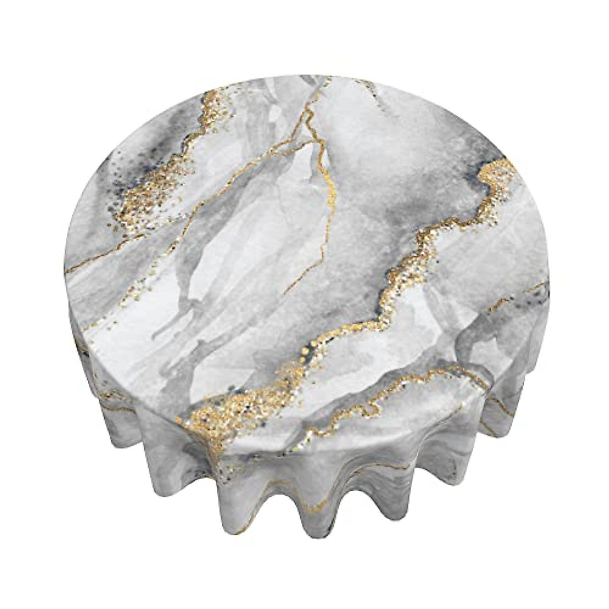 Gold Marble Round Tablecloth 60 Inch - Waterproof & Wrinkle Resistant Washable Fabric Spring Table Cloth for Dining Room Party Outdoor Picnic, White and Grey