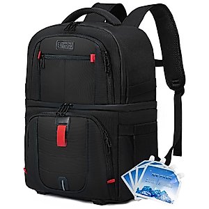 Sucipi Cooler Backpack 54 Cans, Leak-Proof Insulated Backpack with 4 Ice Packs, Double Deck Cooler Bag Up to 12 Hours,Soft Lightweight Lunch Backpack for Men Women to Work Beach Camping Picnic (Black)