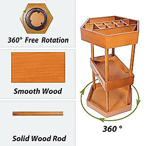 3-Layer Wooden Classical Cosmetic Organizer，360°Rotating Cosmetic Display Case with Drawer Can Store Various Cosmetics, Jewelry and Perfume for Bedroom & Bathroom Countertops Dresser Vanity-Large