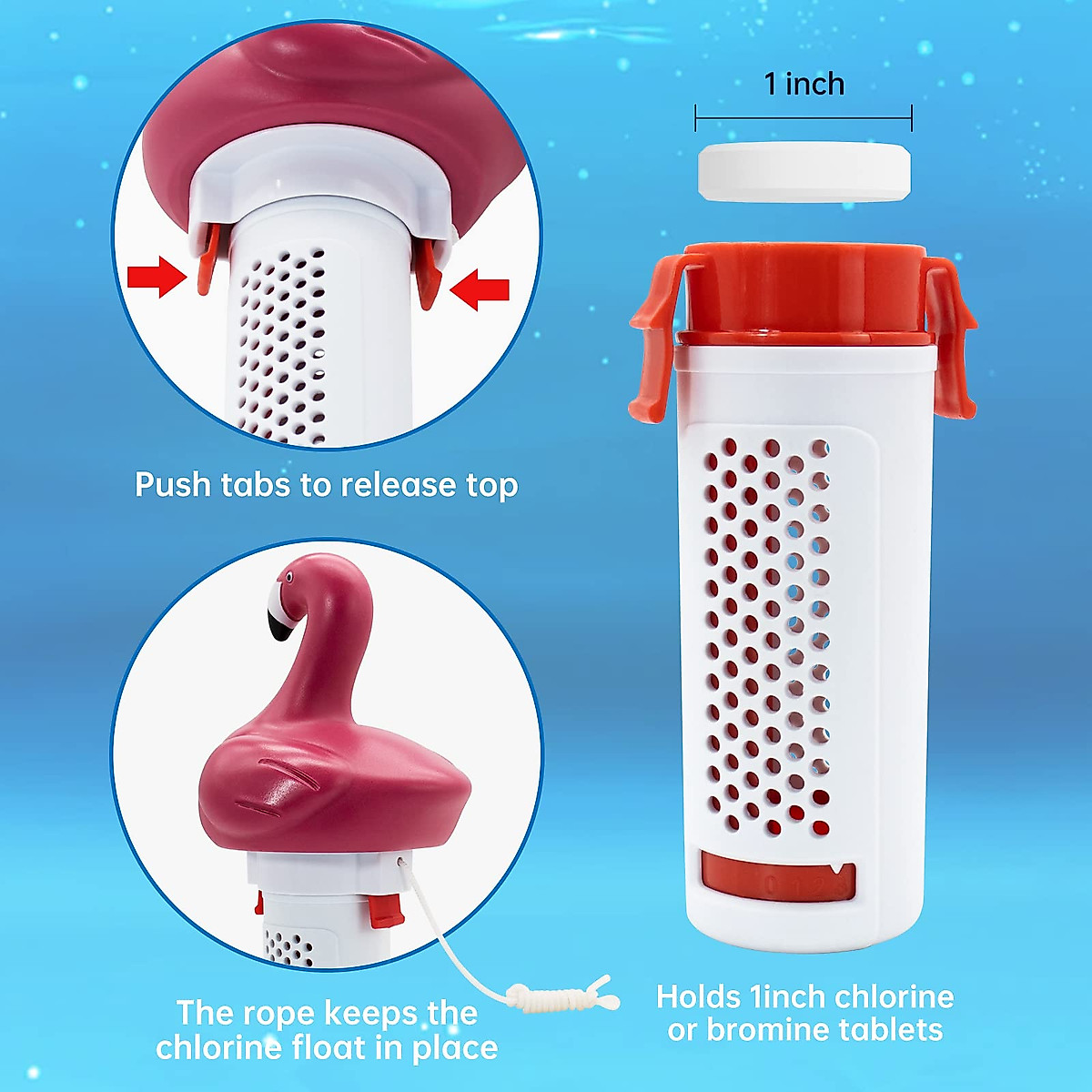 b&h Pool Chlorine Dispenser for 1 Inch Tablets Only - Mini Floating Chlorine/Bromine Floater, Spa, Tub & Small Pool Chlorine and Bromine Chemical Dispenser, 6 Flow Level Control Settings White