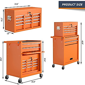 Eco Home 8-Drawer High Capacity Rolling Tool Box, Removable Cabinet Storage Tool Chest with Wheels and Drawers, Detachable Toolbox with Lock for Workshop Mechanics Garagee (Orange)