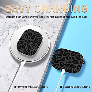 Olytop for Airpods Pro Case Leopard, Cute Air pods Pro Protective Case Cover Printed Hard Skin Women Girl for Apple Airpod Pro Charging Case with Keychain AirPods Pro 2019 Set - Black/Grey Leopard