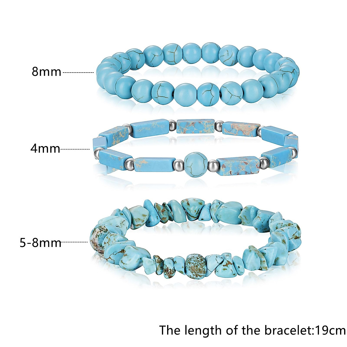 3Pcs Turquoise Bracelet for Women Boho Turquoise Bead Bracelet Natural Stone Beaded Stretch Bracelets Set Healing Crystal Bracelets Turquoise Jewelry for Women